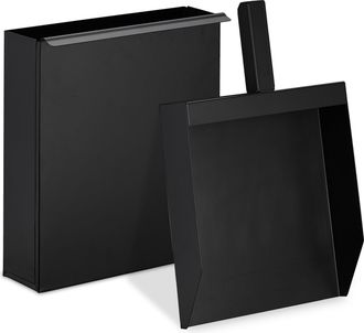 Relaxdays Ascheeimer mit Schaufel, Aschebeh&auml;lter f&uuml;r Kamin, Grill, Ofen, Aschekasten, Ascheschaufel m. Einschub, schwarz