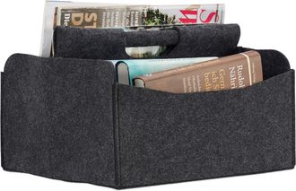 Relaxdays Zeitungskorb aus Filz, H x B x T: 22 x 31 x 29 cm, 2 Fächer, mit Griff, faltbarer Zeitungsständer, anthrazit
