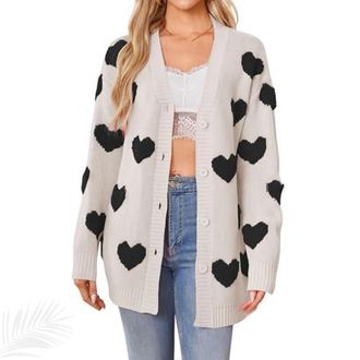 Generic Cardigan en tricot boutonn&eacute; en forme de coeur &agrave; manches longues pour la Saint-Valentin, Abricot - B, M