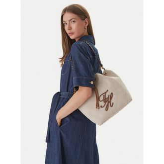 Tommy Hilfiger Handtasche Tommy Hilfiger Th Elev Summer Bucket Canvas AW0AW18631 Beige