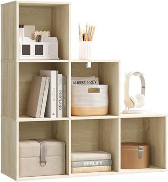 Woltu Biblioth&egrave;que avec 6 Cubes, &Eacute;tag&egrave;re dEscalier, Meuble de Rangement &agrave; Cubes, &Eacute;tag&egrave;re en Bois dIng&eacute;nieriepour Salon, Chambre &agrave; Coucher, Bureau, 90x30x90c