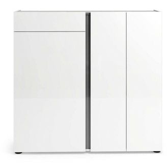 Dmora Schuhschrank Ilda, Schuhregal 9 Ebenen, 27 Paar Made in Italy, eine Schublade, 120x33x115h cm Hochglanz Wei&szlig;