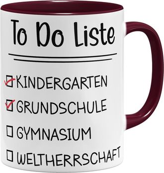 OM3 5. Klasse Tasse mit To Do Liste - Sextaner Gymnasium Gymi - Schulstart - Keramik Becher - 325ml - Beidseitig Bedruckt - Bordeaux