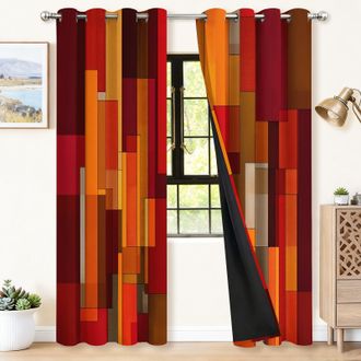 Generic Verdunkelungsvorhang Abstrakt Geometrisch W&uuml;rfel, Rot W&auml;rmeisolierte Blickdichte Vorh&auml;nge mit &Ouml;sen f&uuml;r Wohnzimmer Schlafzimmer, H 215 x B 91.5 cm (2er
