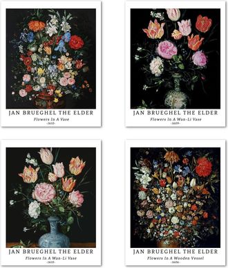Berkin Arts Kunstdruck Ungerahmt Klassische Blume Bilder Set von 4, Poster Gr&ouml;&szlig;e: 20x25 cm Premium Kunstpapier Wanddeko Stilvolles Retro Pflanzen Botanische Passe