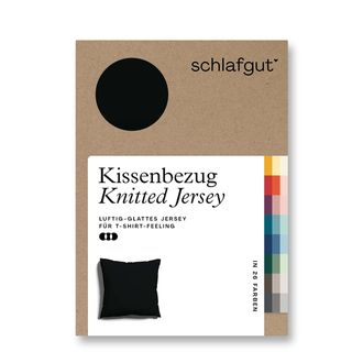 Schlafgut Knitted Jersey Kissenbezug 80x80 cm Off-Black Uni weicher Premium Kopfkissenbezug einzeln, faltenfrei mit Elasthan