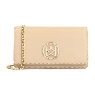 Kazar Lederne rechteckige Tasche an einer goldenen Kette - - Bags - Damen - Beige - ONE SIZE
