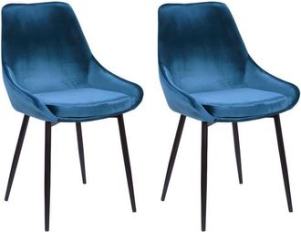 Vente-Unique Vente-unique - Lot de 2 chaises - Velours et métal noir - Bleu nuit - masurie