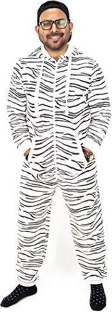 Noroze Hommes Camouflage et imprimé zèbre élégant Tout en Un Jumpsuit Onesie Une pièce Pyjamas (XL, Zebra Blanc)