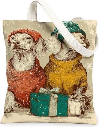 Generic Sacs fourre-tout vintage en toile avec illustration danimaux rustiques, sacs d&eacute;picerie r&eacute;utilisables, l&eacute;gers et lavables pour lhiver, multicolore, 13x