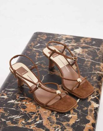 Dolce Vita Mylee - Sandales &agrave; talon et brides en daim avec d&eacute;tail dor&eacute; - Ch&acirc;taigne-Marron