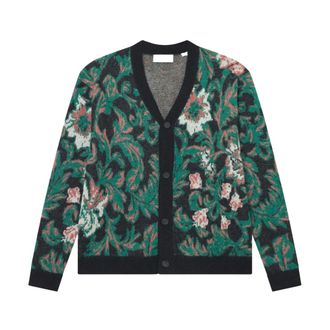 Les Deux Homme, Pulls, Bleu, Taille: M Cardigan Jacquard Floral Tricot