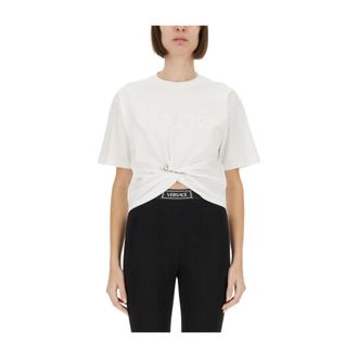 Versace Baumwoll-T-Shirt mit Logo-Stickerei - - Tops - Damen - Wei&szlig; - S