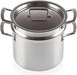 LE CREUSET Le Creuset Pastatopf aus 3-ply Edelstahl mit Deckel und Sieb, Ø 20 cm, Für alle Herdarten inkl. Induktion geeignet, Silber, 96200520001000