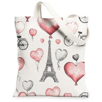 Generic Sacs fourre-tout en toile avec motif de ballon en forme de coeur - Style vintage - R&eacute;utilisables - Motif floral romantique - L&eacute;ger - Lavable - Pour le