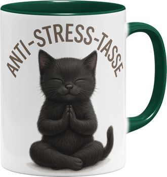 OM3 schwarzes K&auml;tzchen Anti-Stress Kaffee-Tasse mit Spruch - lustige Keramiktasse Namaste-Motiv - Meditation Katze - Keramik Becher - 325ml - Beidseitig B