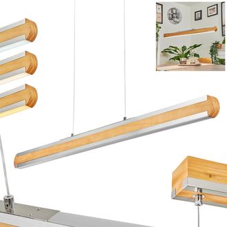 HOFSTEIN LED Pendelleuchte Chrop, dimmbare Hängelampe aus Metall/Holz/Kunststoff in Schwarz/Natur/Weiß, dimmbar/Lichtfarbe änderbar über Tastdimmer, 42 Watt, 2