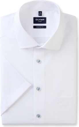 Olymp Herren Oberhemd Kurzarm Luxor,Faux Uni,465 Modern Fit 20,19 Global Kent,Weiss 00,44