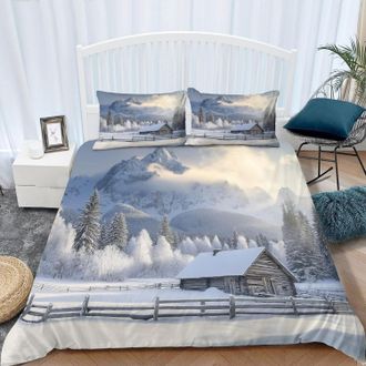 Generic Bettw&auml;sche 135x200 Winterlandschaft Bettbezug 135 x 200 Schneelandschaft Bettw&auml;sche-Sets mit Rei&szlig;verschluss 3D Weiche Mikrofaser Kinderbettw&auml;sche mit 