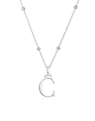 Abbott Lyon Collier en acier inoxydable étanche plaqué argent avec pendentif à initiale « C »-Argenté