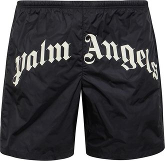 Palm Angels Homme, Maillots de bain, Noir, Taille: M Curved Logo Swimshorts