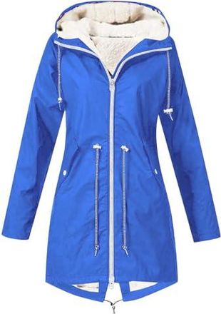 Generic Vestes dhiver doubl&eacute;es en polaire pour femmes, veste &agrave; capuche mi-longue, couleur unie, 2026, bleu, 3XL