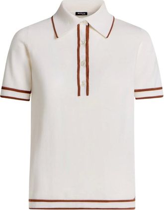 Kiton Femme, Tops, Blanc, Taille: 38 FR Polo en Laine Fine avec Bords Contrast&eacute;s