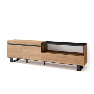 Skraut Home | TV-Schrank, Lowboard | f&uuml;r Wohnzimmer und Esszimmer | 200x57x35cm | F&uuml;r TV-Ger&auml;te bis zu 80 | Industriedesign | Moderner Stil | Eiche Schwarz