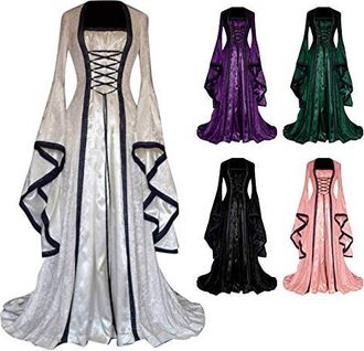 Generic Robe irlandaise traditionnelle irlandaise pour femme - Costume médiéval de la Renaissance - Manches évasées - Corset - Robe courte victorienne - Col c