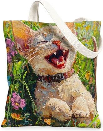 Generic Spring Devon Rexs Sac fourre-tout en toile r&eacute;utilisable Motif chats 33 x 38 cm Motif fleurs color&eacute;es D&eacute;coration cadeau