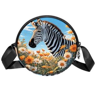 Generic Petit sac &agrave; bandouli&egrave;re rond pour femme, motif z&eacute;br&eacute; avec fermeture &eacute;clair, bretelles r&eacute;glables, sac &agrave; main rond d&eacute;contract&eacute; pour femmes et filles