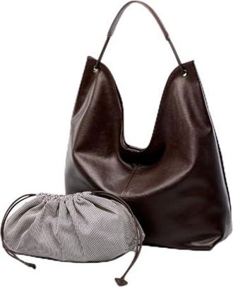 Generic Sac fourre-tout en cuir pour femme - Grand sac &agrave; main marron - Sacs &agrave; bandouli&egrave;re d&eacute;contract&eacute;s - 2 sacs &agrave; main l&eacute;gers sous les bras - Cadeau pour le t