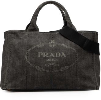 Prada Hobo Bags - Denim Canapa Logo Satchel - Gr. unisize - in Schwarz - f&uuml;r Damen