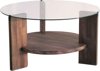 DRAWER Drawer - Table basse ronde en verre trempé et bois ø75cm - Bois foncé - Mino