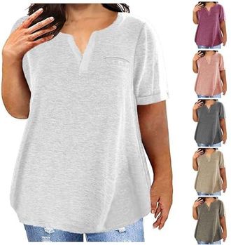 Generic HUIFUAO Chemise Femme Ete Sport Col V Manches Courtes Tunique Haut Chic Et élégant Chemise Dété Basiques Lâche Blouse Tunic (Z03 White, L) Tenue Vacan
