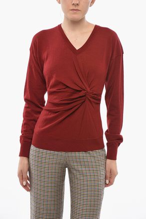 Stella McCartney Drapierter Pullover aus Schurwolle mit V-Ausschnitt Stella McCartney