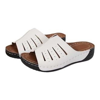 Generic Mules &agrave; plateforme pour femme - D&eacute;contract&eacute;es - Slope Bottom - Pantoufles romaines - Mode d&eacute;t&eacute; - Sandales creuses - Argent&eacute;es, Blanc., 36 EU