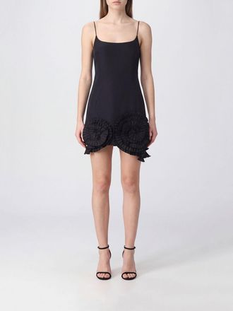 Blumarine Mini-Etuikleid aus Taft mit quadratischem Ausschnitt und Blumenapplikation