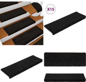 vidaXL Teppich-Treppenstufen 15 Stk. 65x21x4 cm Schwarz - Teppich F&uuml;r Treppen - Treppenl&auml;ufer - Treppenmatten - Trittsicherheit - Rutschfeste Matte - Home &