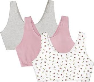 Fruit Of The Loom Fruit of The Loom Cotton Tank Bra for Women-Ultimate Comfort & Breathable Fit, Dancing Rosebuds/Lilas/Grey