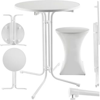 TecTake Table Haute Mange Debout Table Bistrot Table de Bar Ronde Table Pliante Acier laqu&eacute; &Oslash; 90cm x 110 cm Housse Mange Debout Incluse pour R&eacute;ception Mariage