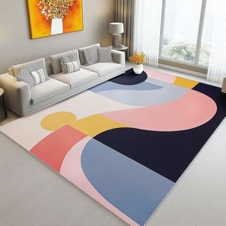 Generic Tapis Imprim&eacute; Abstrait g&eacute;om&eacute;trique Blocs de Couleur pour Salon Chambre D&eacute;coration de la Maison - Multicolore Flanelle Antid&eacute;rapante Tapis Salon de Sol