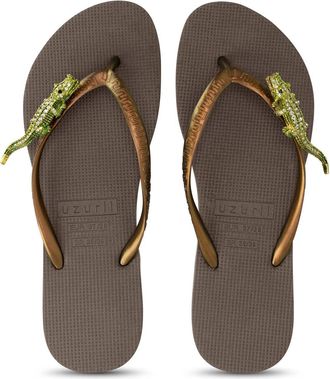 UZURII Slipper & Pantoletten - Zehentrenner Green Crocodile Switch - Gr. 35,5 (EU) - in Braun - f&uuml;r Damen