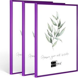 Bildershop-24 3X Kunststoffrahmen modern Bilderrahmen, (10,5 X 15 cm) DIN A6 lila, inkl. Tischaufsteller