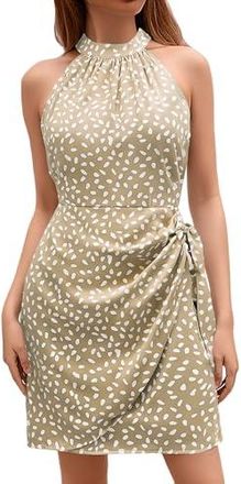 Generic Robe d&eacute;t&eacute; pour femme - Imprim&eacute; &agrave; pois - Robe d&eacute;contract&eacute;e &agrave; nouer &agrave; la taille - Robe d&eacute;contract&eacute;e avec fermeture &eacute;clair dans le dos - Robe d&eacute;t&eacute; boh&egrave;me