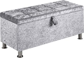 Home Discount Valencia Banc Ottoman de Rangement, bo&icirc;te &agrave; Couvertures, Coffre de Couloir et Chambre H 44 x L 100 x P 40 cm, Velours-&Eacute;cras&eacute;-Argent