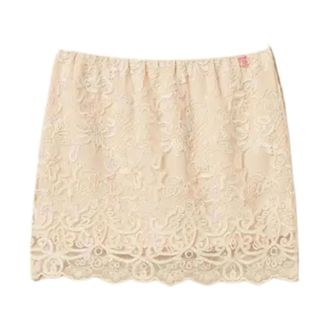 Twinset Femme, Jupes, Beige, Taille: 36 FR Mini-jupe Myfo avec dentelle et broderies