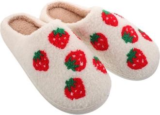 Supvox Pantoufles DInt&eacute;rieur Chaudes pour Femmes Motif Fraise Doublure Coton Douce Semelle Antid&eacute;rapante Taille 40-41 Pantoufles Confortables et Isolants pou
