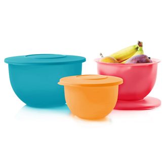 Tupperware Markeneindruck 6-teilige klassische Schüssel Set (3 Schalen + 3 Deckel) - spülmaschinenfest und BPA-frei - luftdichter, auslaufsicherer Lebensmittelbe