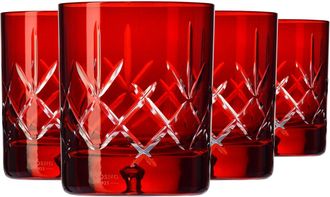 Krosno Whisky-, Bourbon- & Scotchgl&auml;ser 250 ml - 4er Set - Saga Kollektion - Kristallglas - Handgefertigt - Rot, Geschliffen - Geschenk